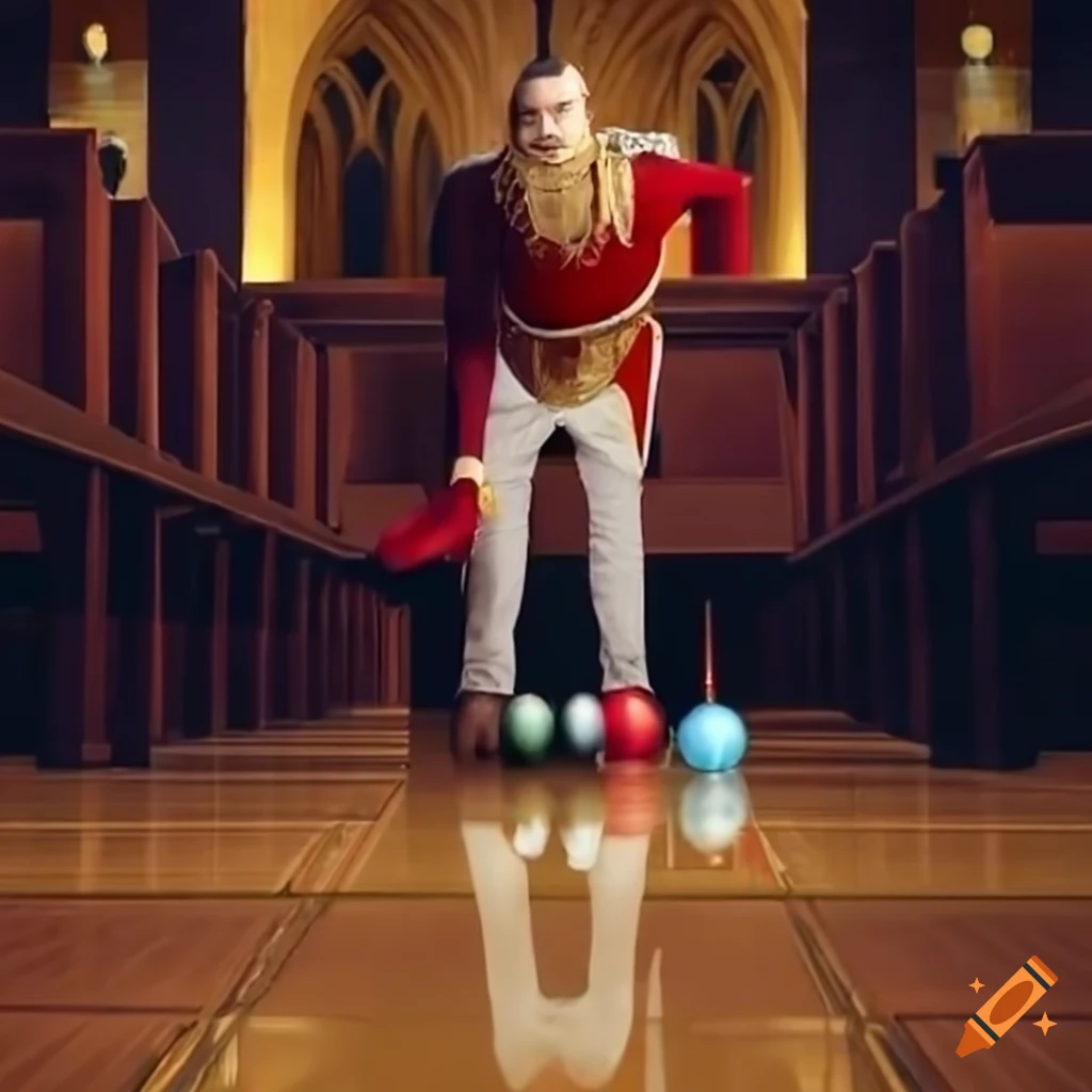 Funny image of a king playing bowling in a church on Craiyon