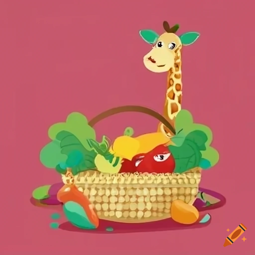 Giraffe holding a basket of vegetables on Craiyon