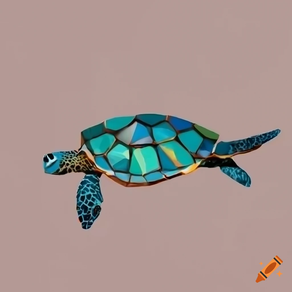 Stained glass low poly sea turtle swimming on Craiyon