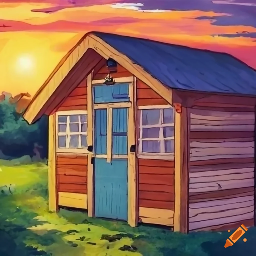 Colorful garden with a shed on Craiyon