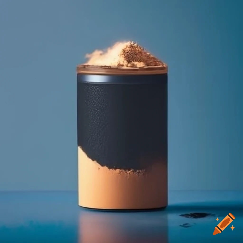 Black plastic canister with tan powder explosion on Craiyon