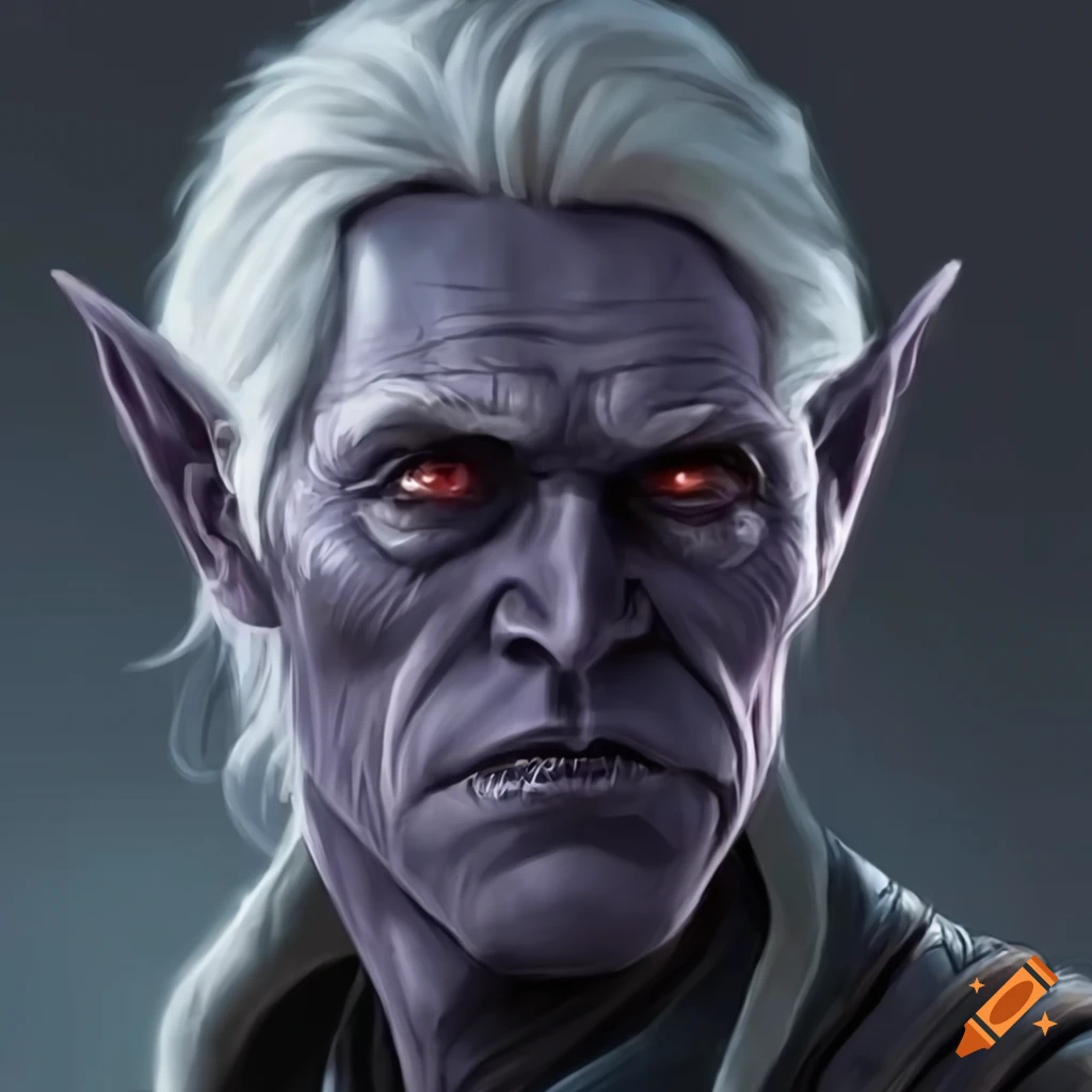 Wise old dark elf with long white beard on Craiyon