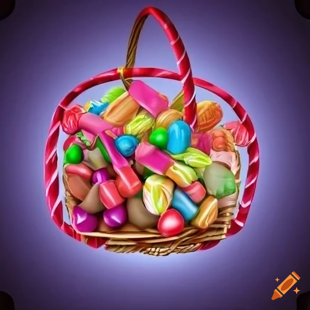 Basket of sweets with a Freebies ribbon on Craiyon