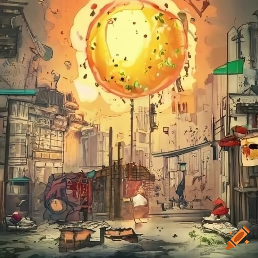 Artistic representation of a junk food post-apocalyptic world