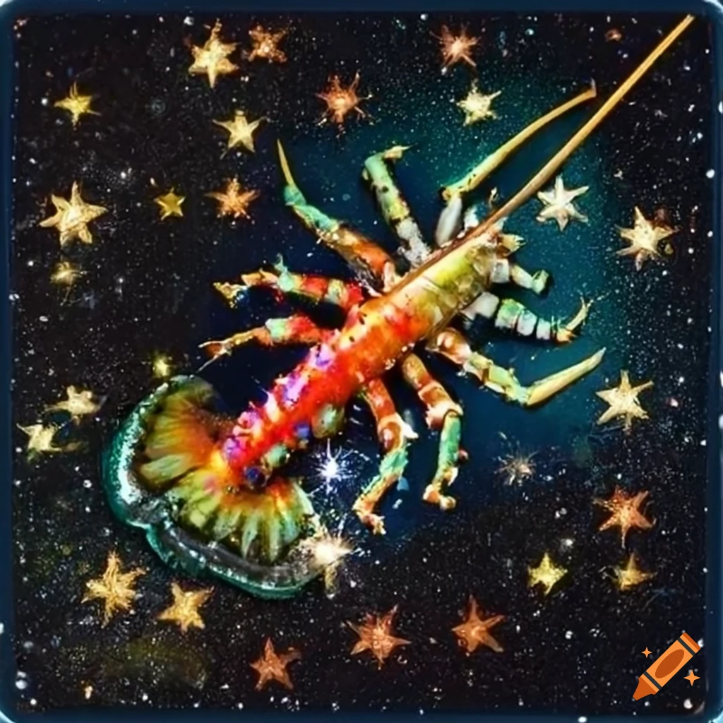 Sparkling rainbow spiny lobster with stars on Craiyon