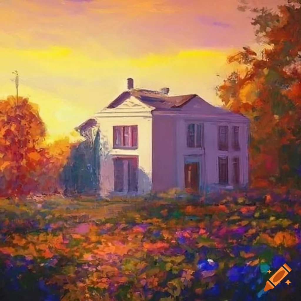 Whimsical fauvism style painting of a mansion with mules on Craiyon
