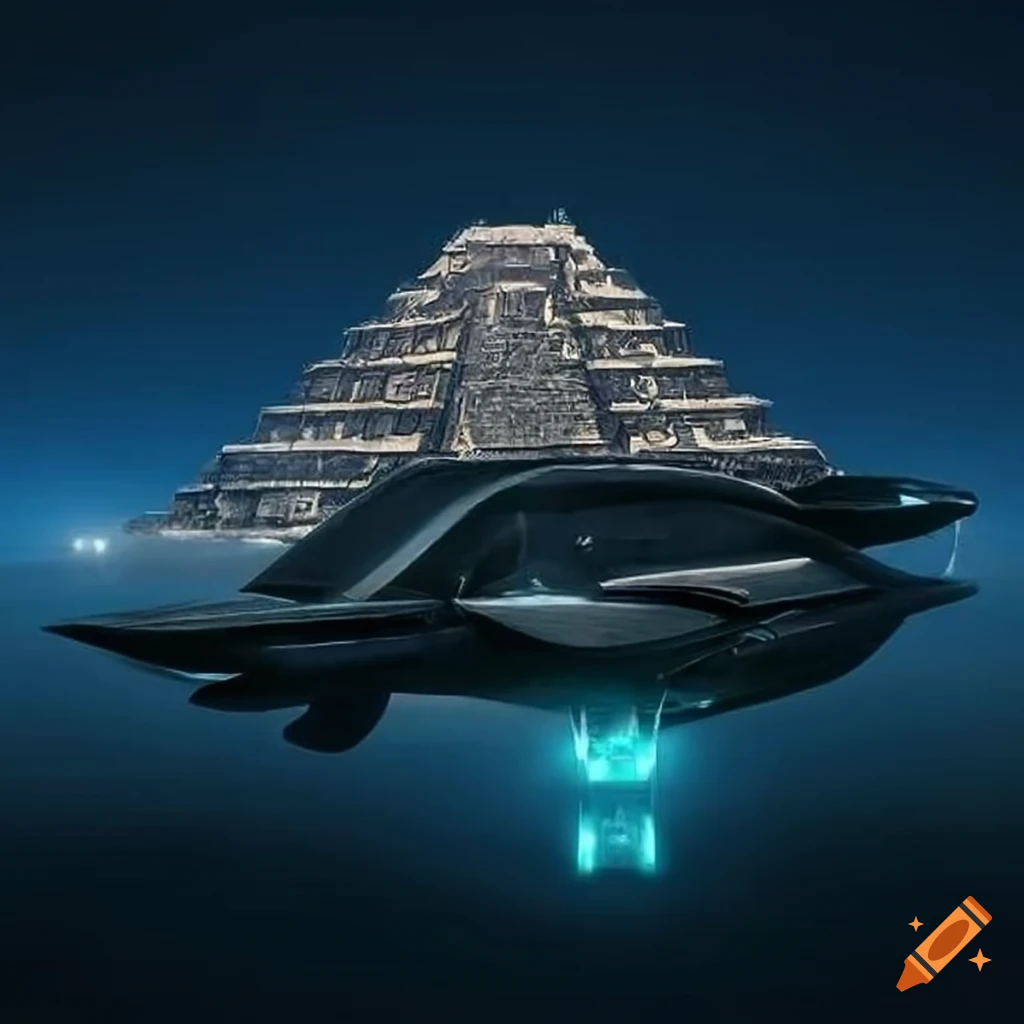 Futuristic flying car over an Aztec pyramid on Craiyon
