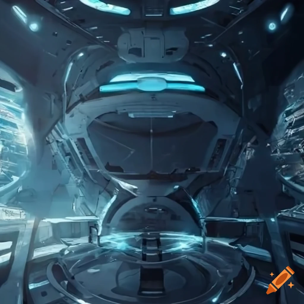 Sleek futuristic space fighter in a space station on Craiyon