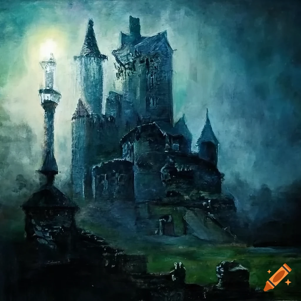 Impressionist painting of a haunted castle on Craiyon