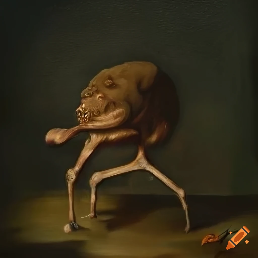 Painting of a wunderkammer with a peculiar creature