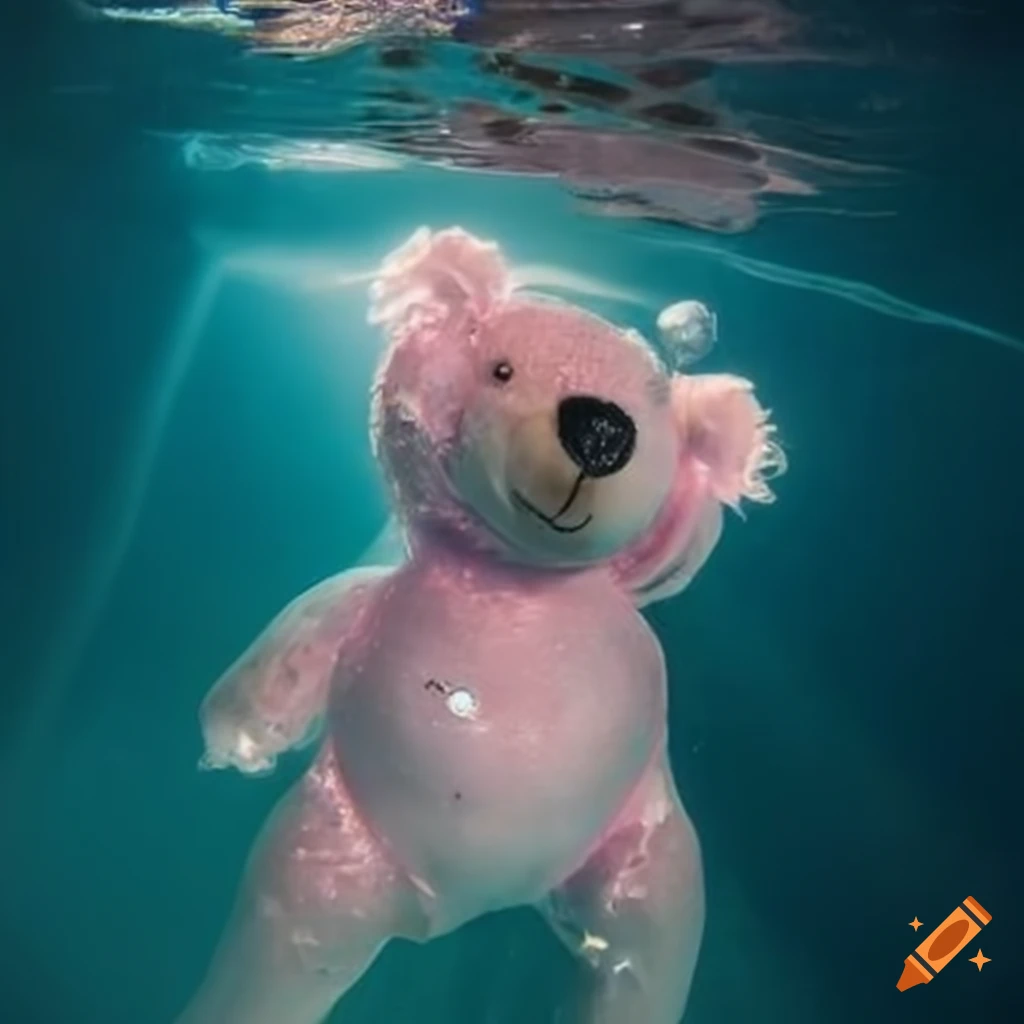 Draw me a realistic pink grizzly bear relaxing on a beach. the bear ...