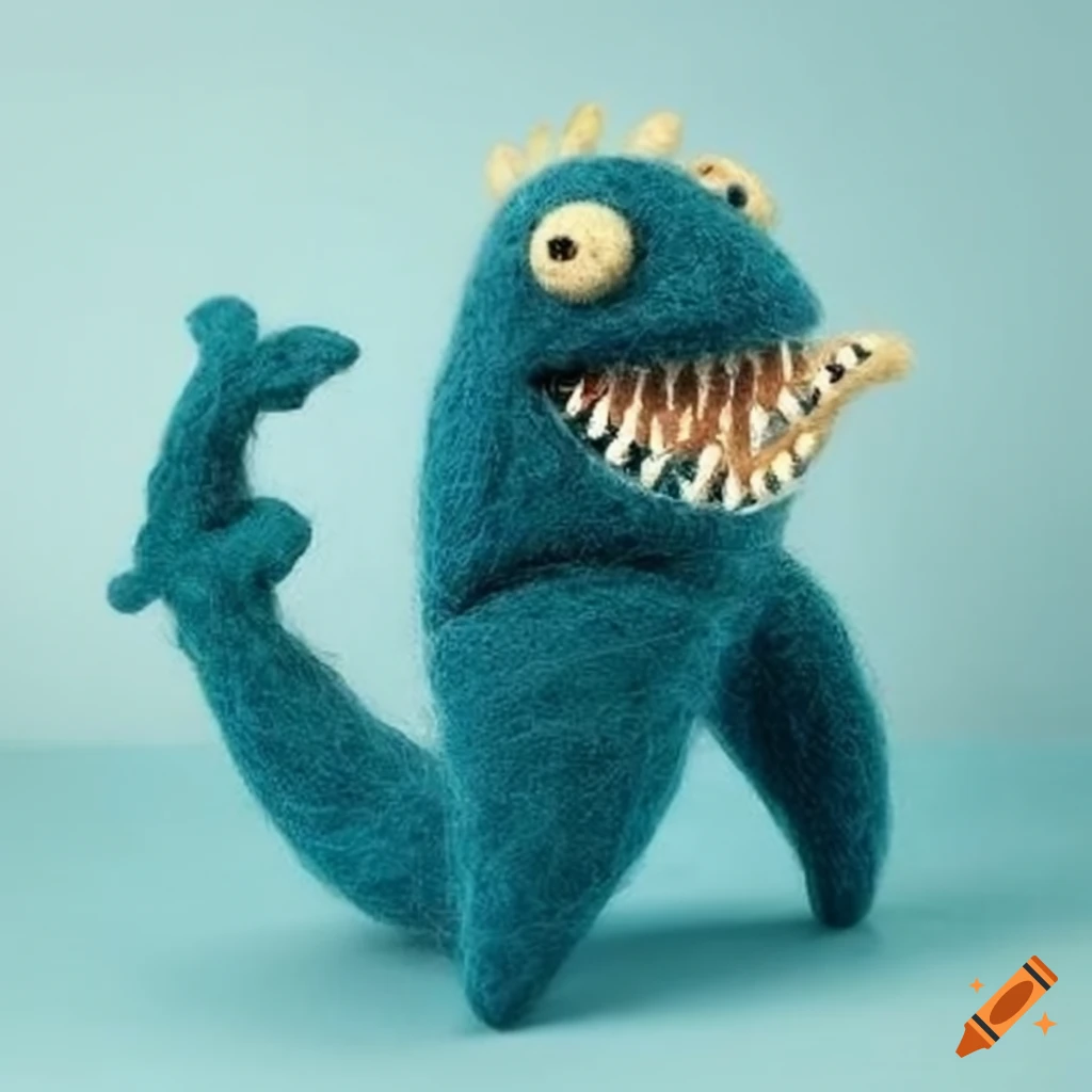 Felted wool sea monsters