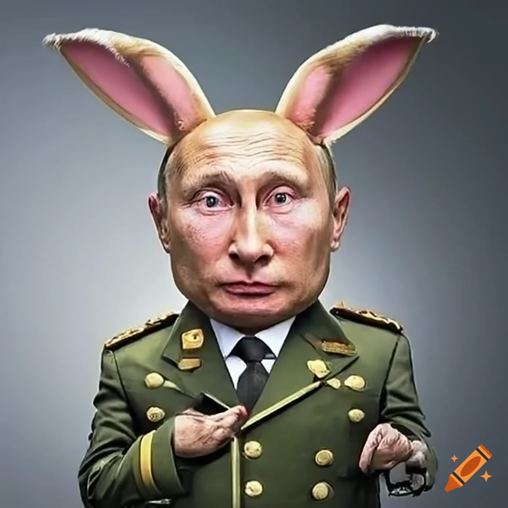 Satirical image of Vladimir Putin as a scared rabbit on Craiyon