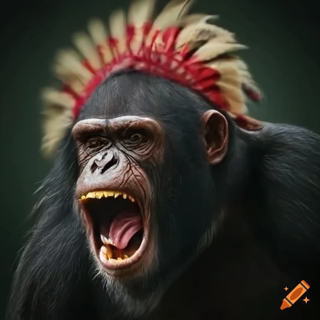 Chimpanzee with war paint and spear