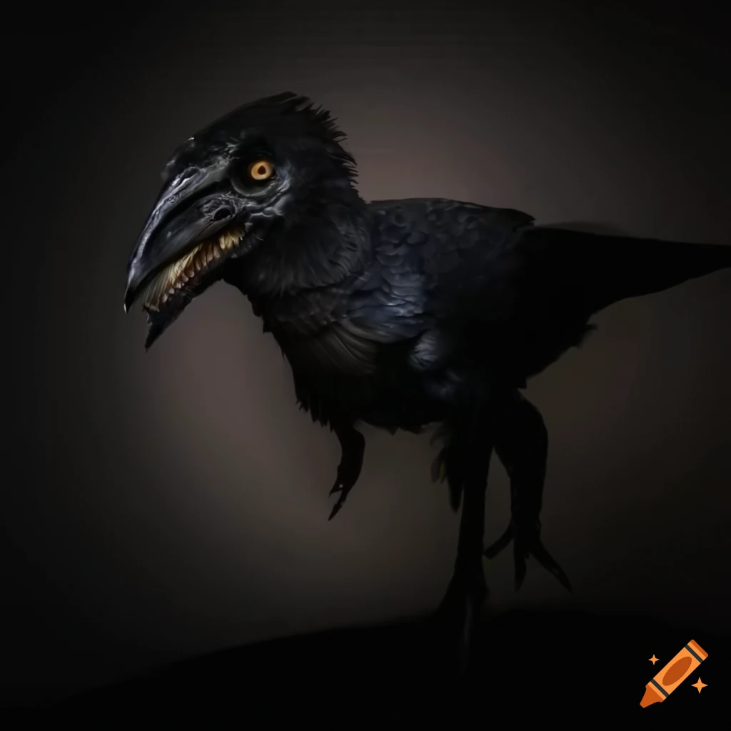 Image of a black feathered dinosaur with a beak similar to a raven on ...