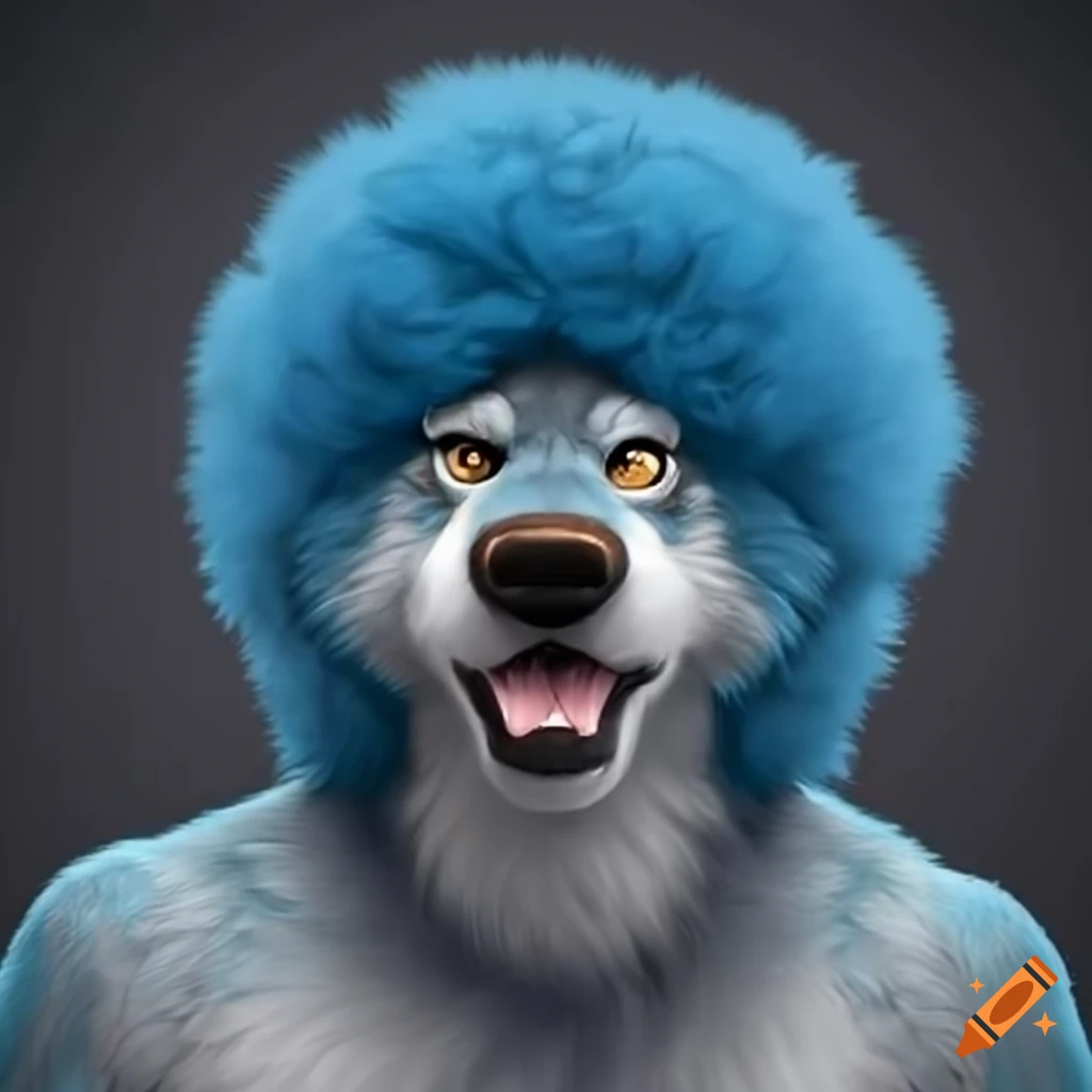 Art of a male anthropomorphic wolf with a blue afro