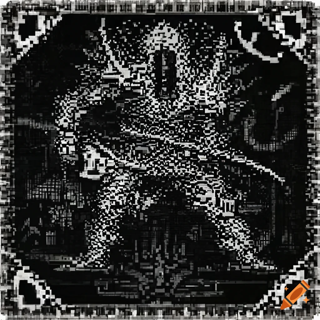 Black and white pixel art of a nazgul in a game on Craiyon
