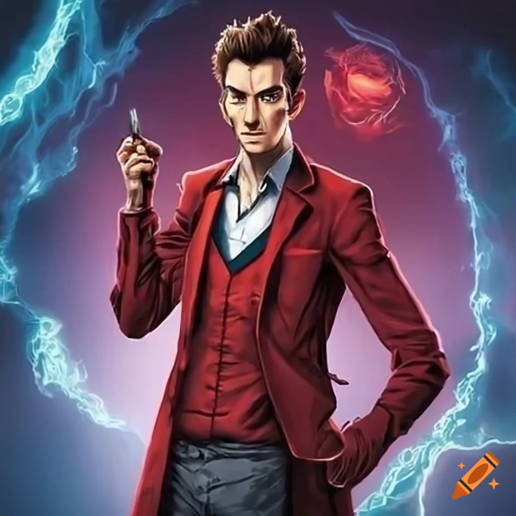 Playful male character in red high-tech costume on Craiyon