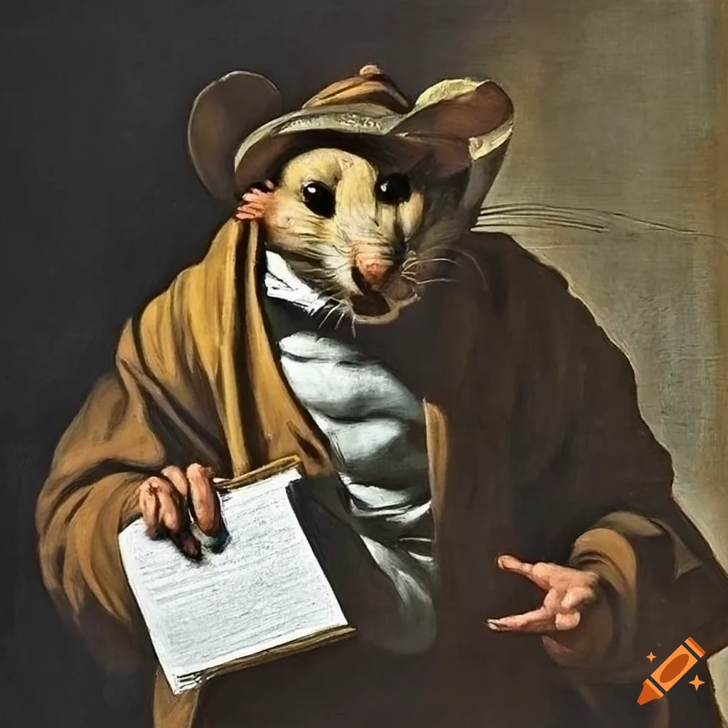 Painting of a mouse beggar holding a document on Craiyon