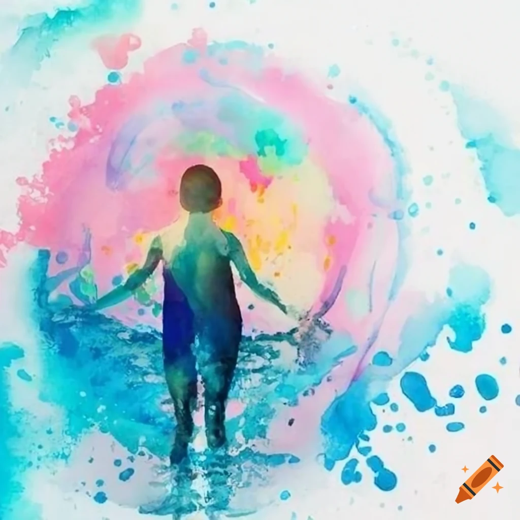 Watercolor artwork of a person in water