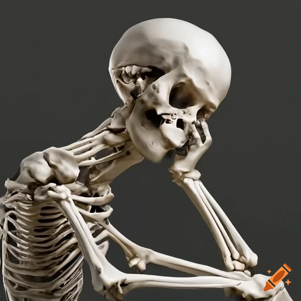 Cool skeleton posing with arms crossed and nodding at camera on Craiyon