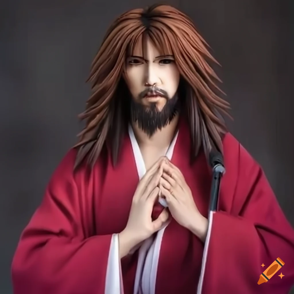 Depiction of Jesus Christ as Ruroni Kenshin Samurai X on Craiyon