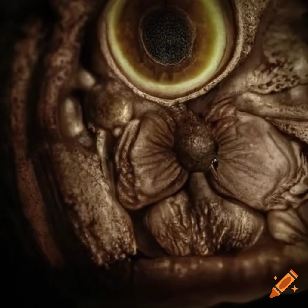 Detailed 4k photograph of a floating orb-shaped monster with wrinkly ...