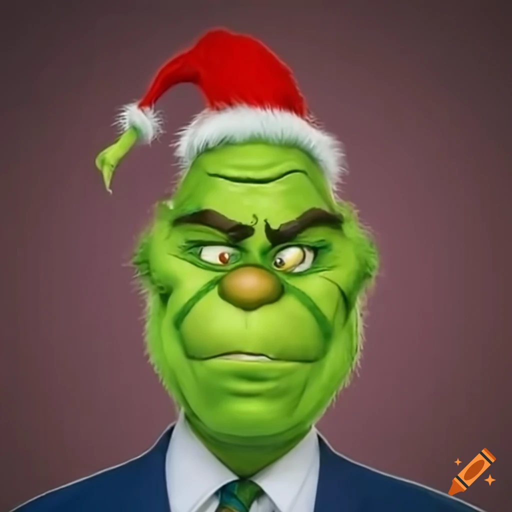 Portrait of the grinch with a mischievous grin