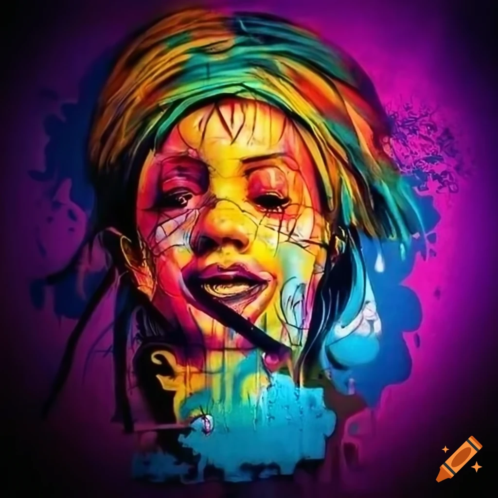 Sleek street art painting with flashy colors on Craiyon