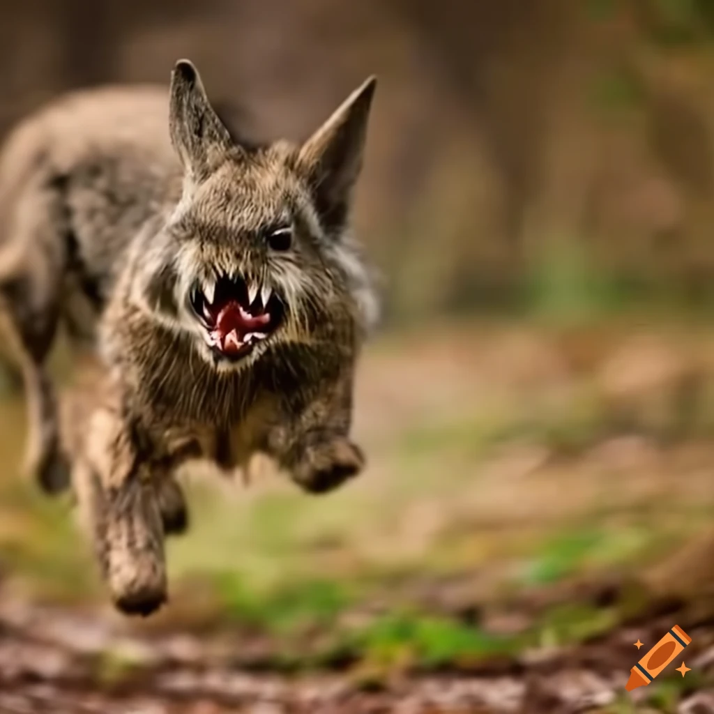Rabbits chasing a wolf on Craiyon