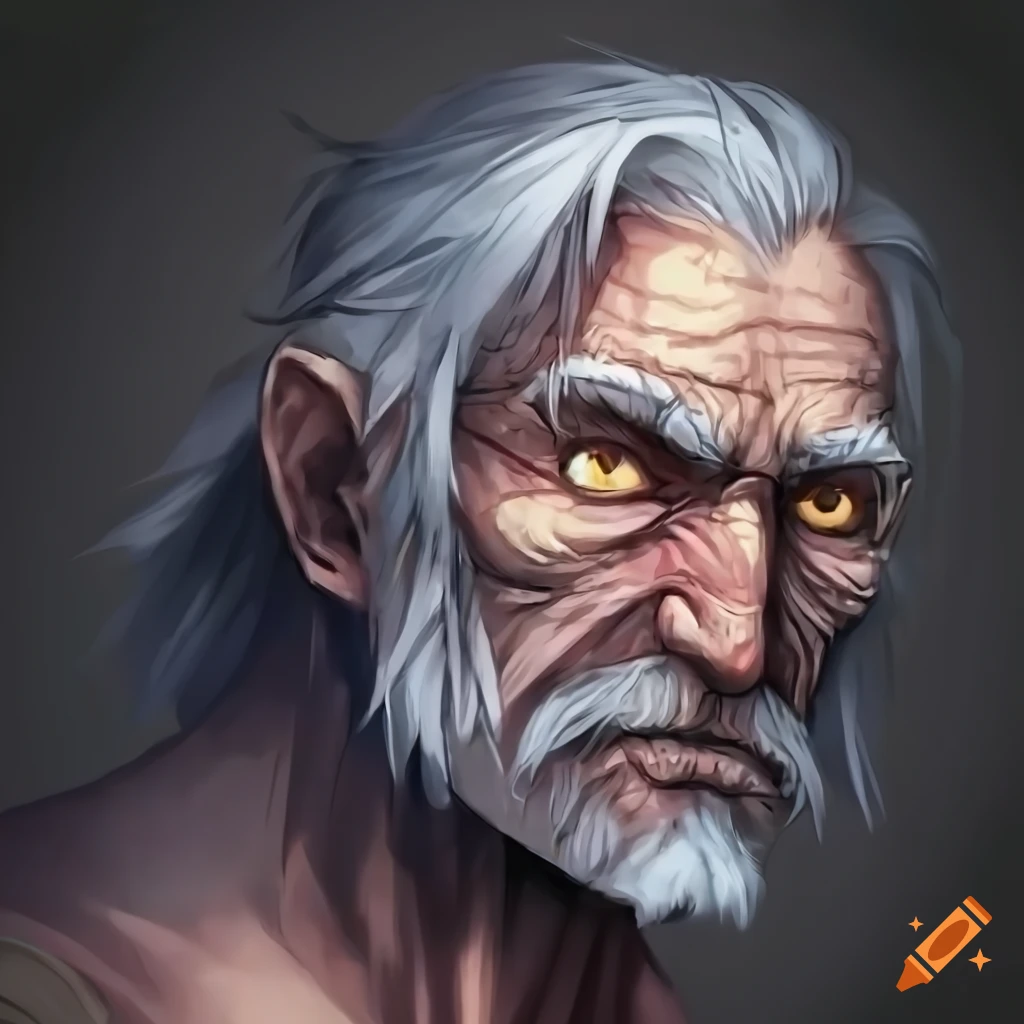 Elderly figure hector witherstride in tattered clothing blending with ...