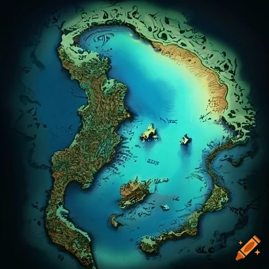 Map of coastal new land called alternifolia on Craiyon