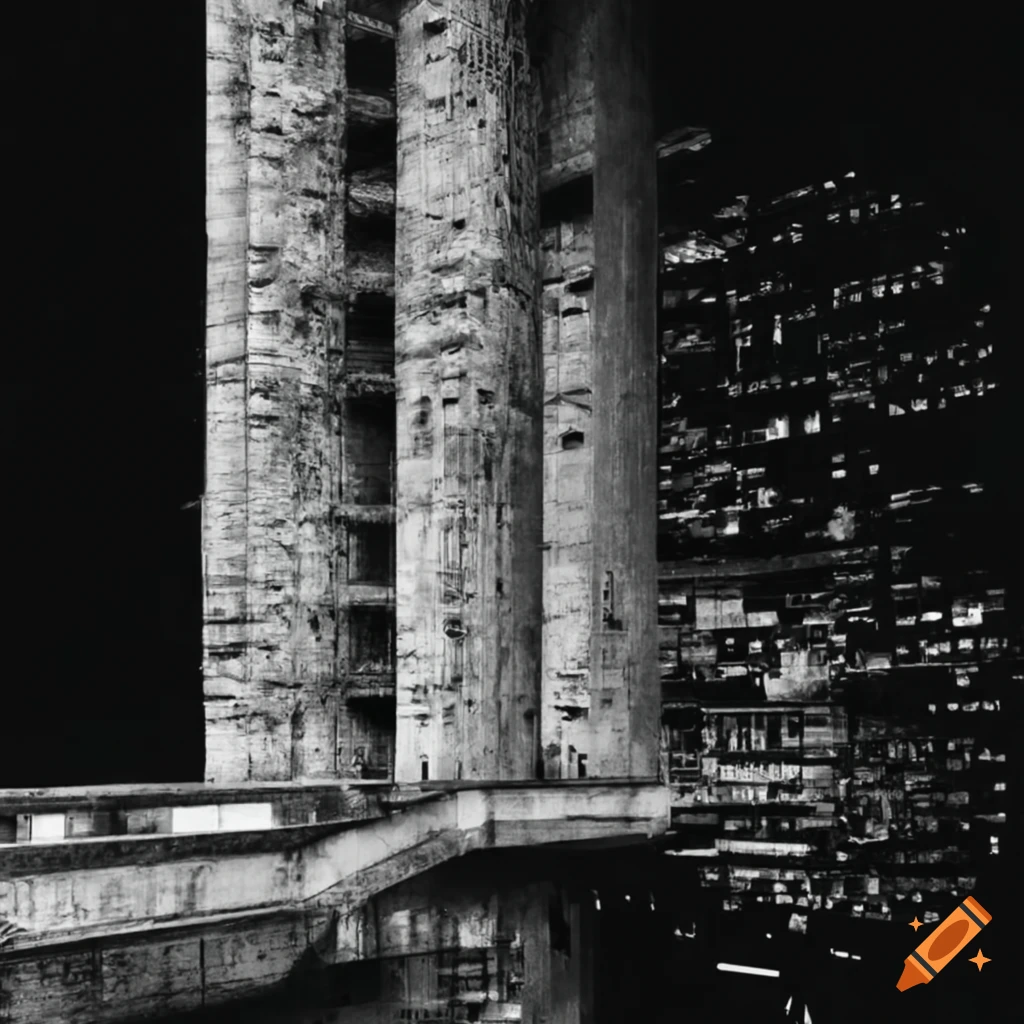 Brutalist concrete megastructure in space on Craiyon