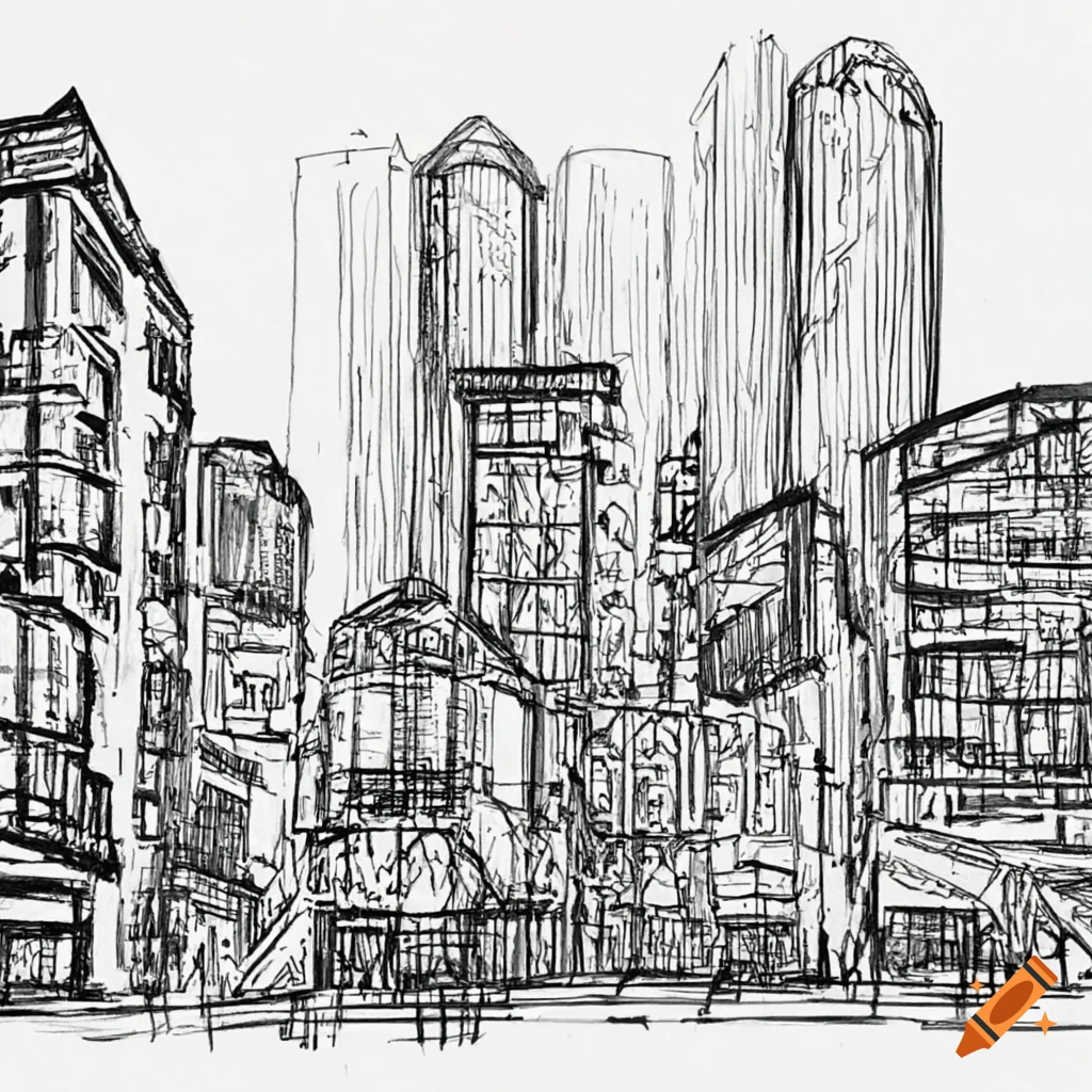 Detailed sketch of a lively city on Craiyon