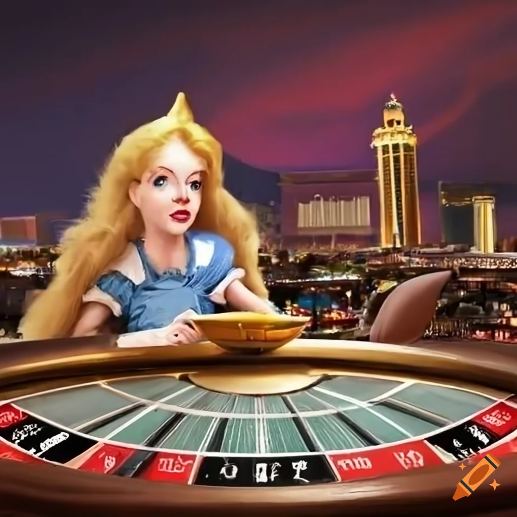 Alice and the white rabbit on a roulette table