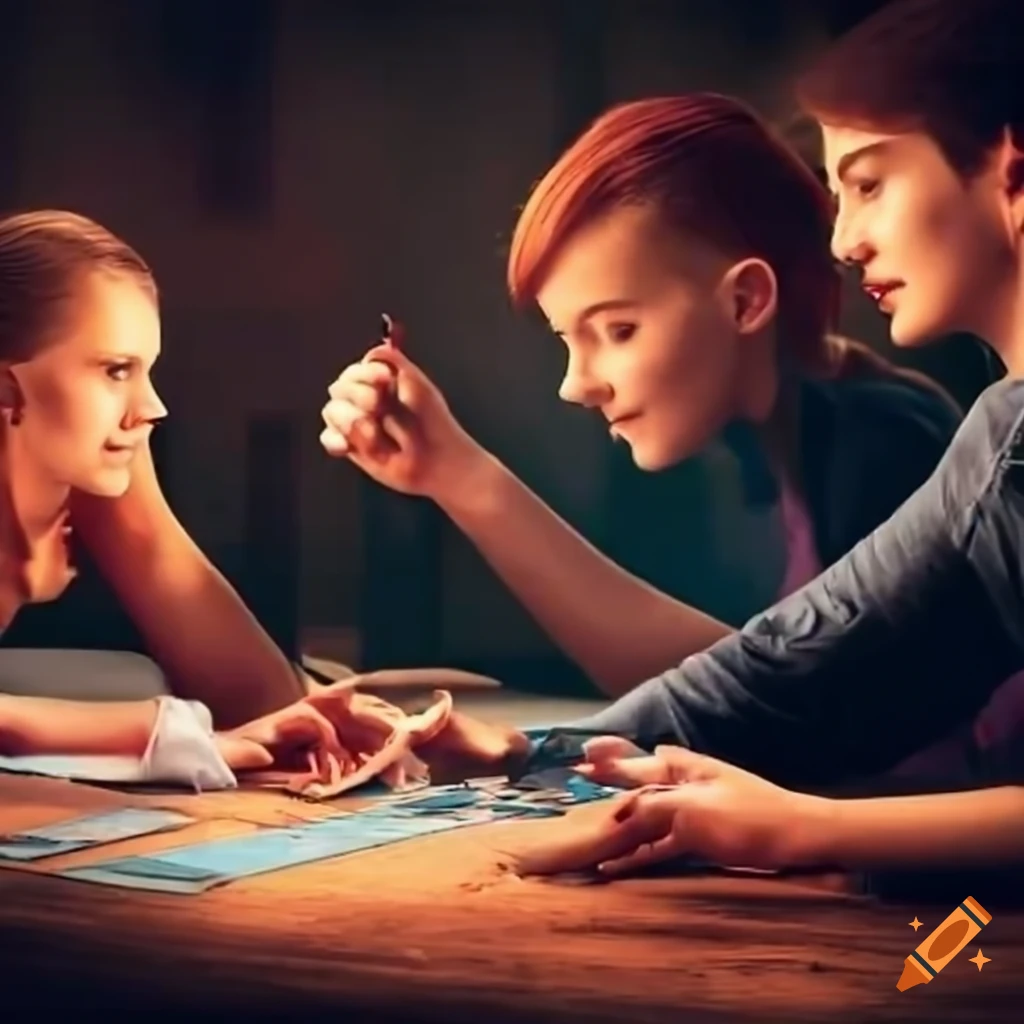 Group of students playing a city designing card game on Craiyon