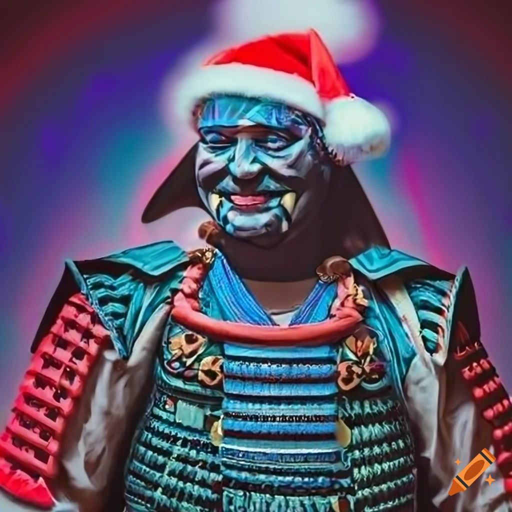 Samurai wearing santa hat on colorful background on Craiyon