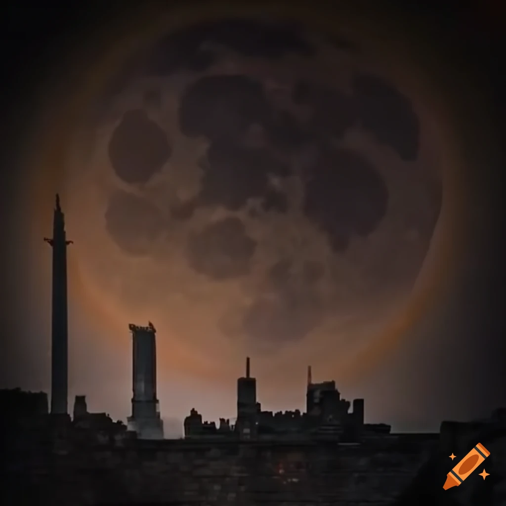 Lunar eclipse over a city's ruins on Craiyon