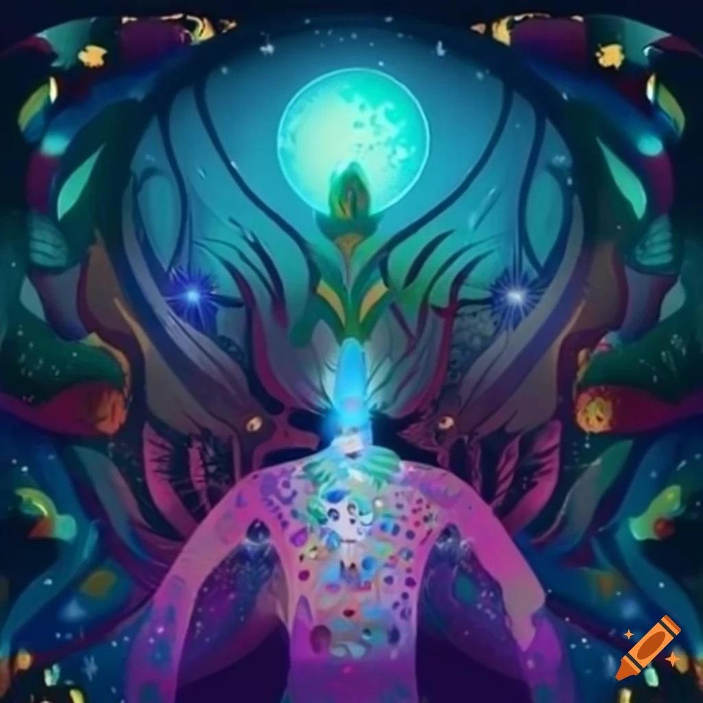 Visionary art of a shamanic dream ceremony on Craiyon