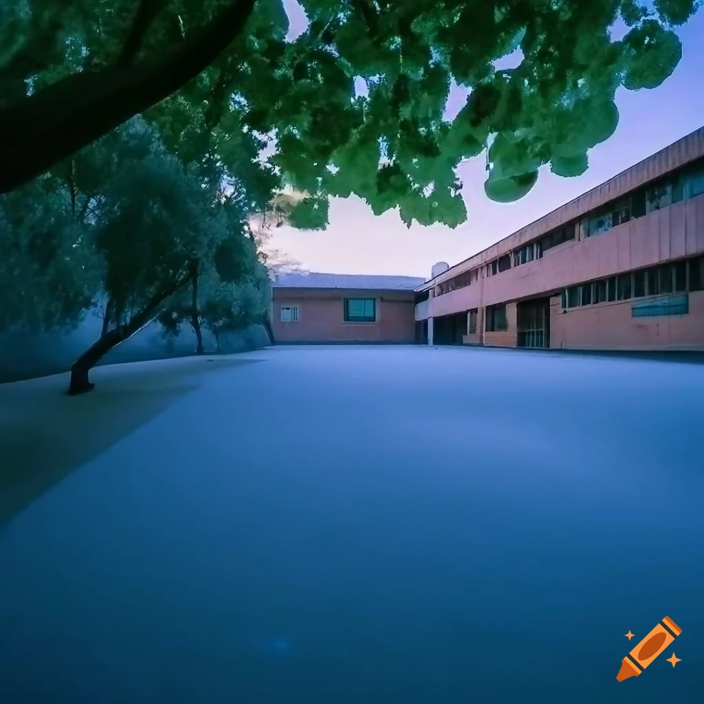 Surrealistic school yard at sunset on Craiyon