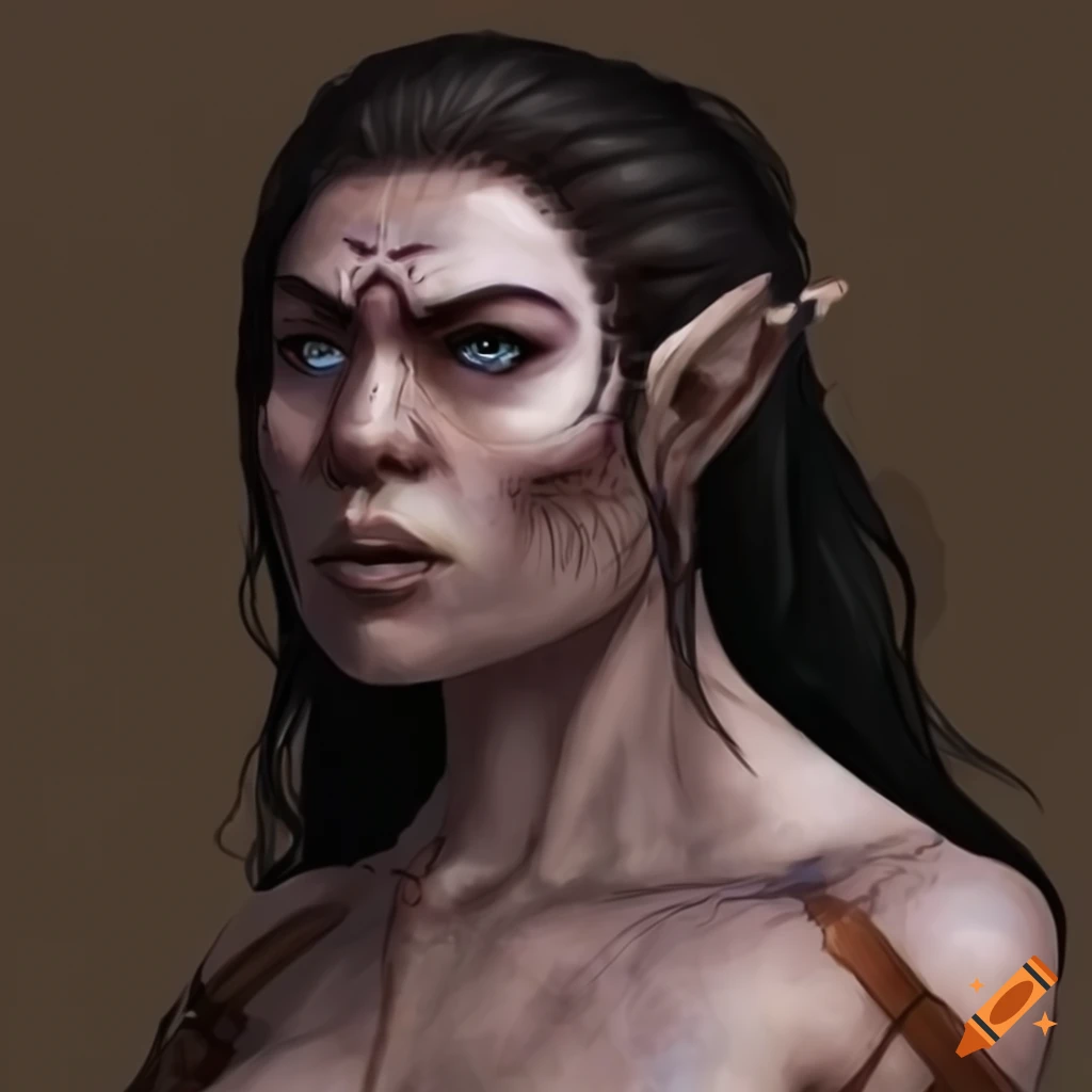 Muscular female goliath character with tribal markings on Craiyon