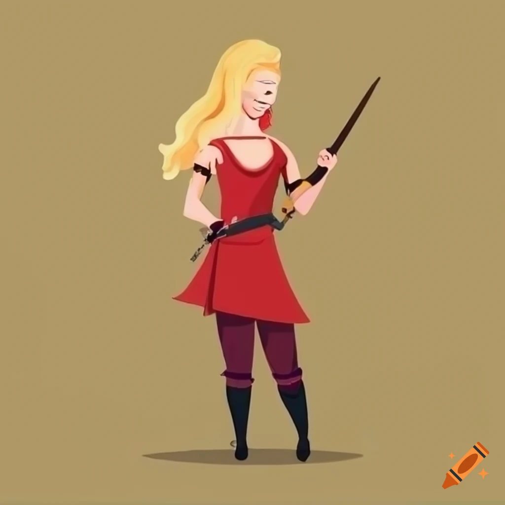 Illustration of a blonde adventurer girl with two swords