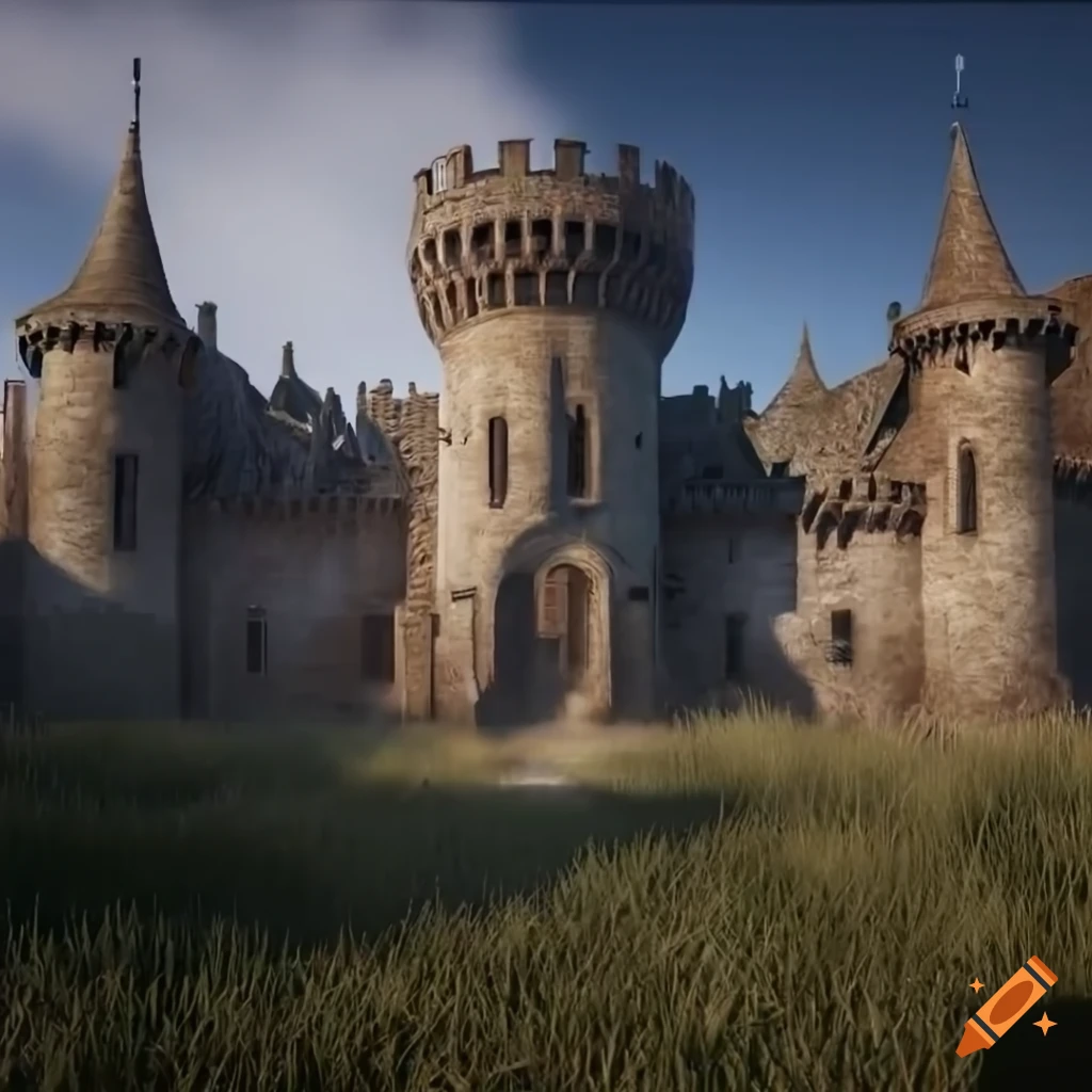 Photorealistic castle in a field on Craiyon