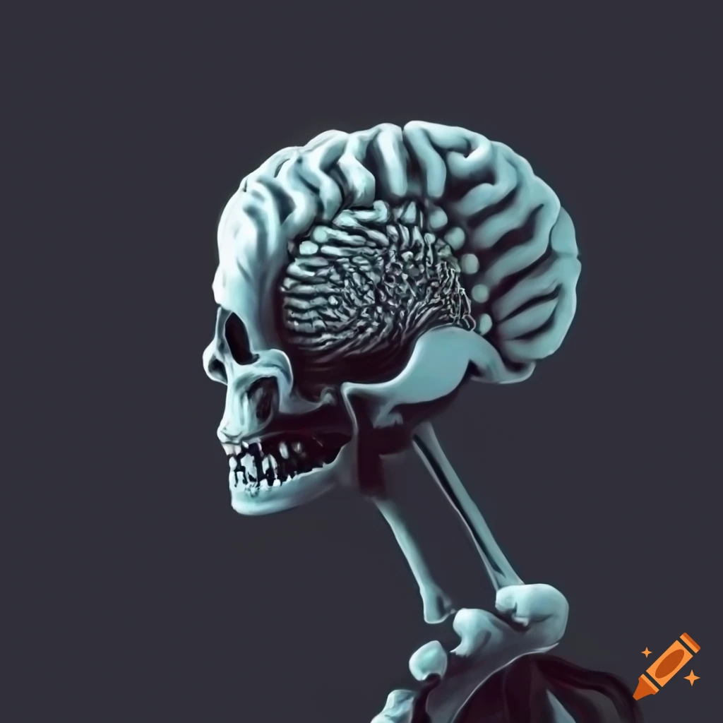 Image of a red guitar with skeleton and brain on Craiyon