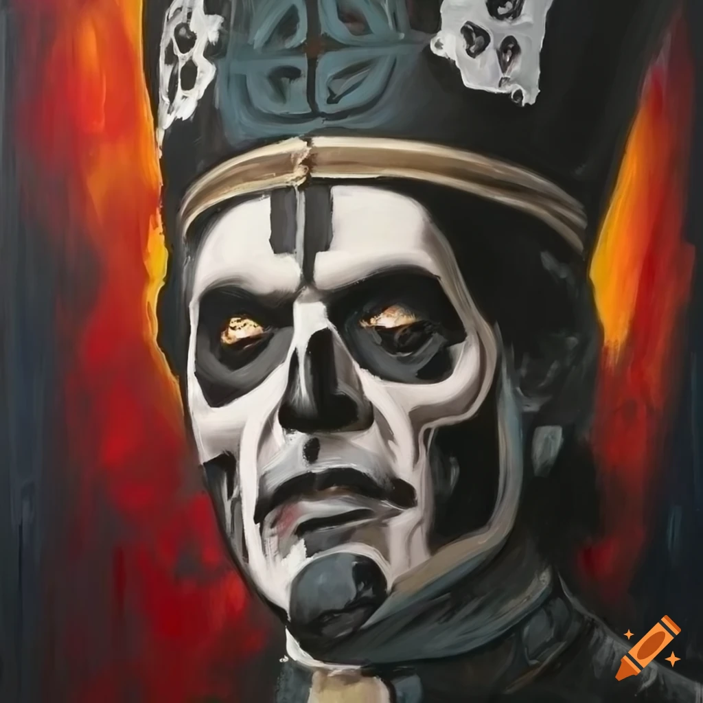 Vibrant abstract oil painting of papa emeritus on Craiyon