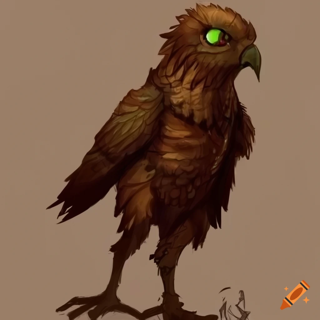 Concept art of a small cute zombified hawk