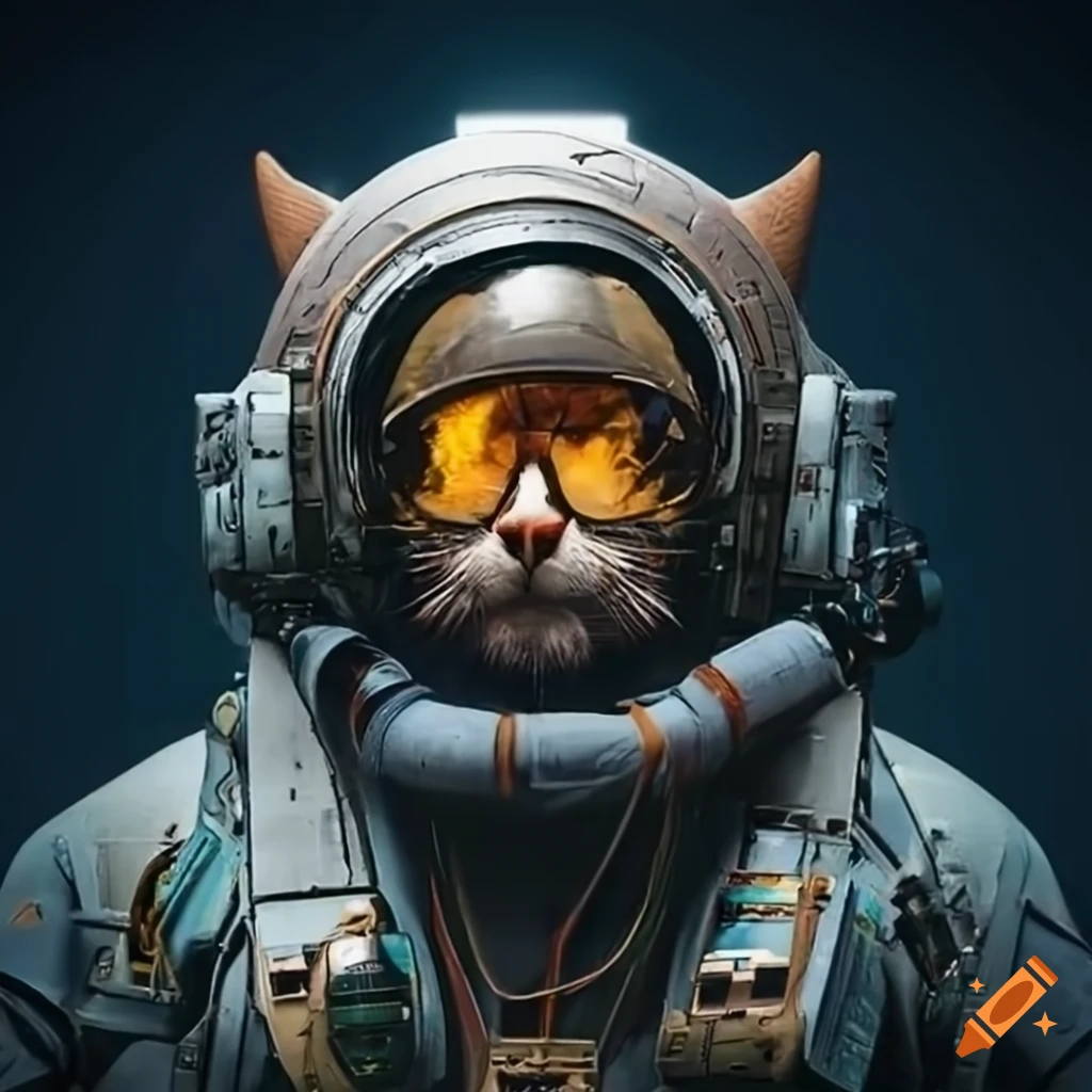 Cat pilot in a spaceship cockpit on Craiyon