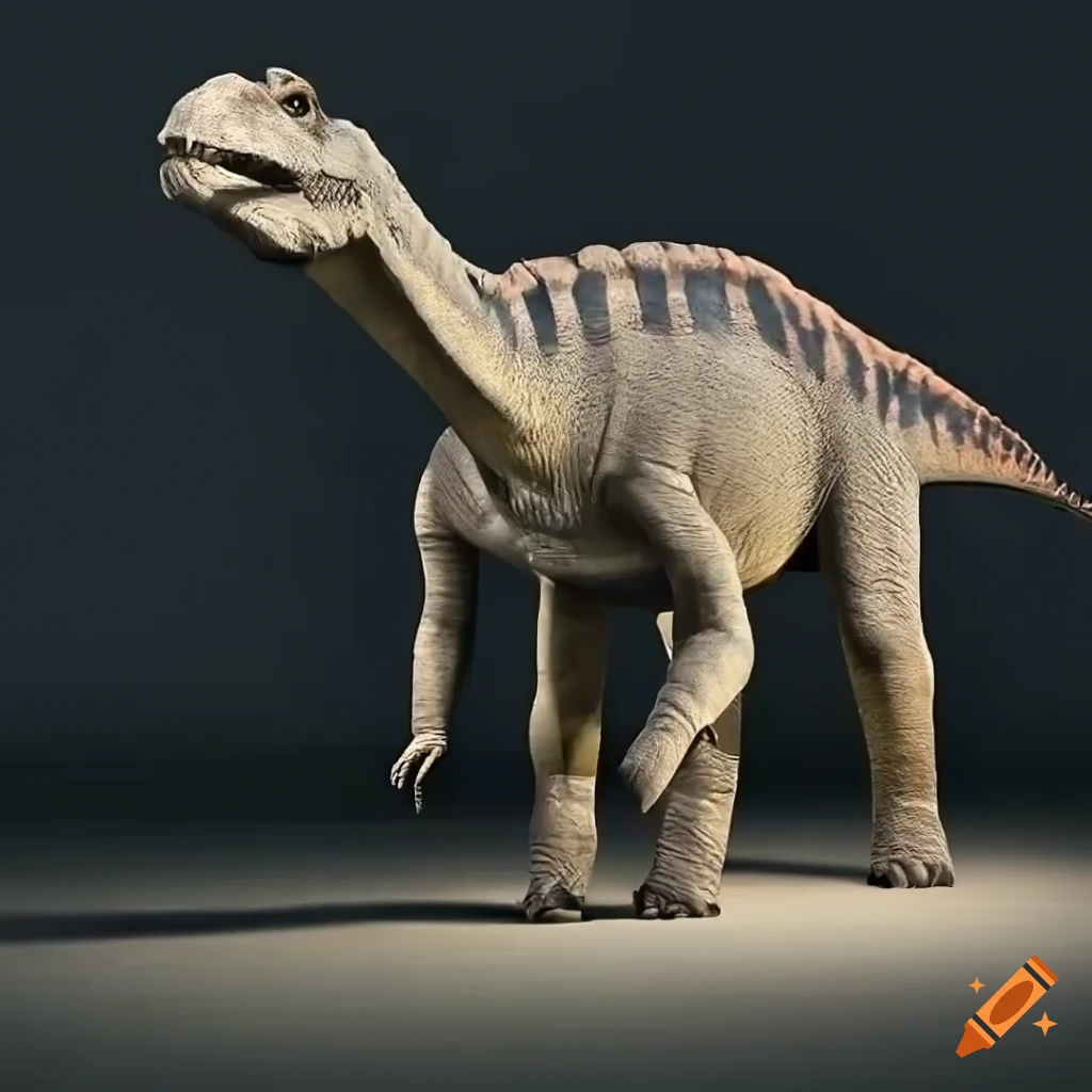 Hefty iguanodon dinosaur with intricate lizard-like pattern in cool ...