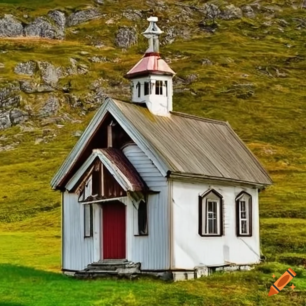 Norwegian farmhouse style chapel on a hill