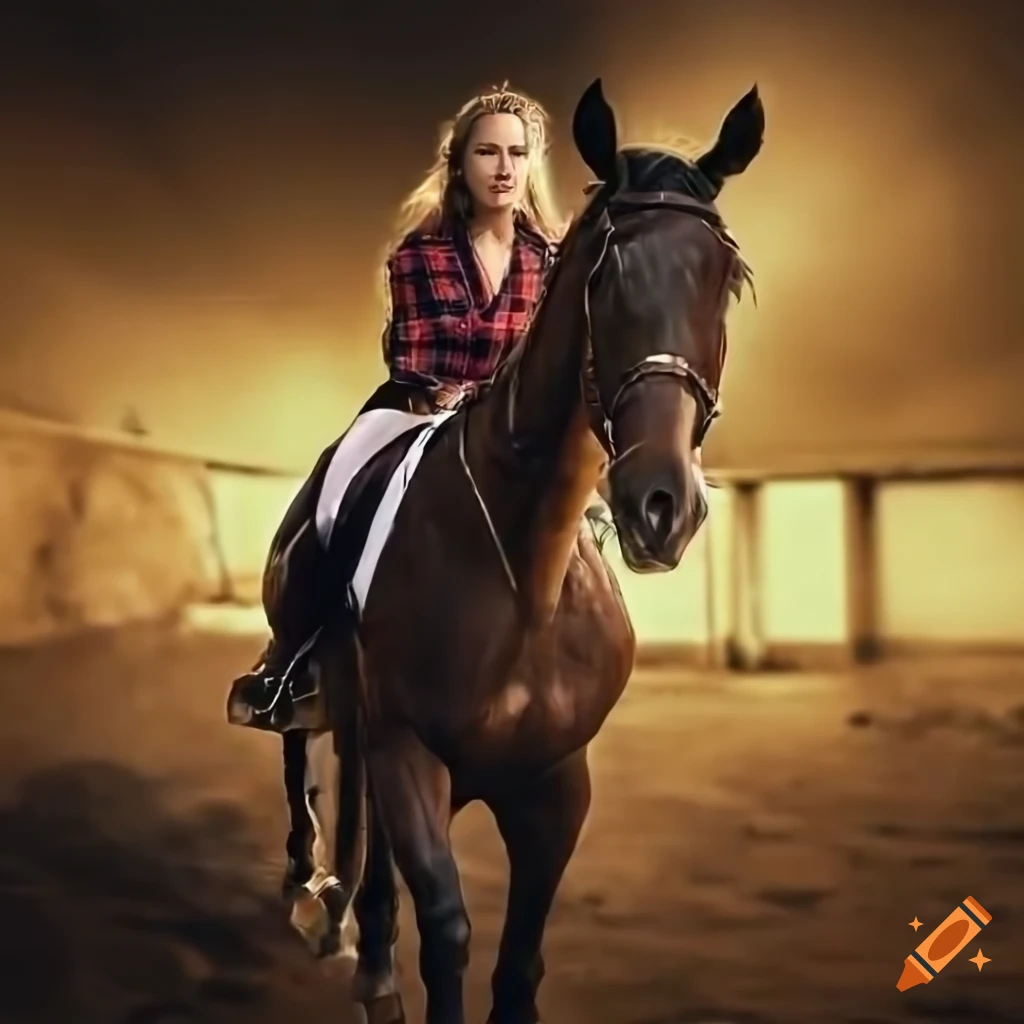 Curly horse rider in an epic meadow with hot air balloons on Craiyon